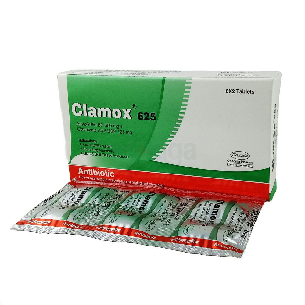 Clamox 625 500mg+125mg Tablet - Arogga Online Pharmacy