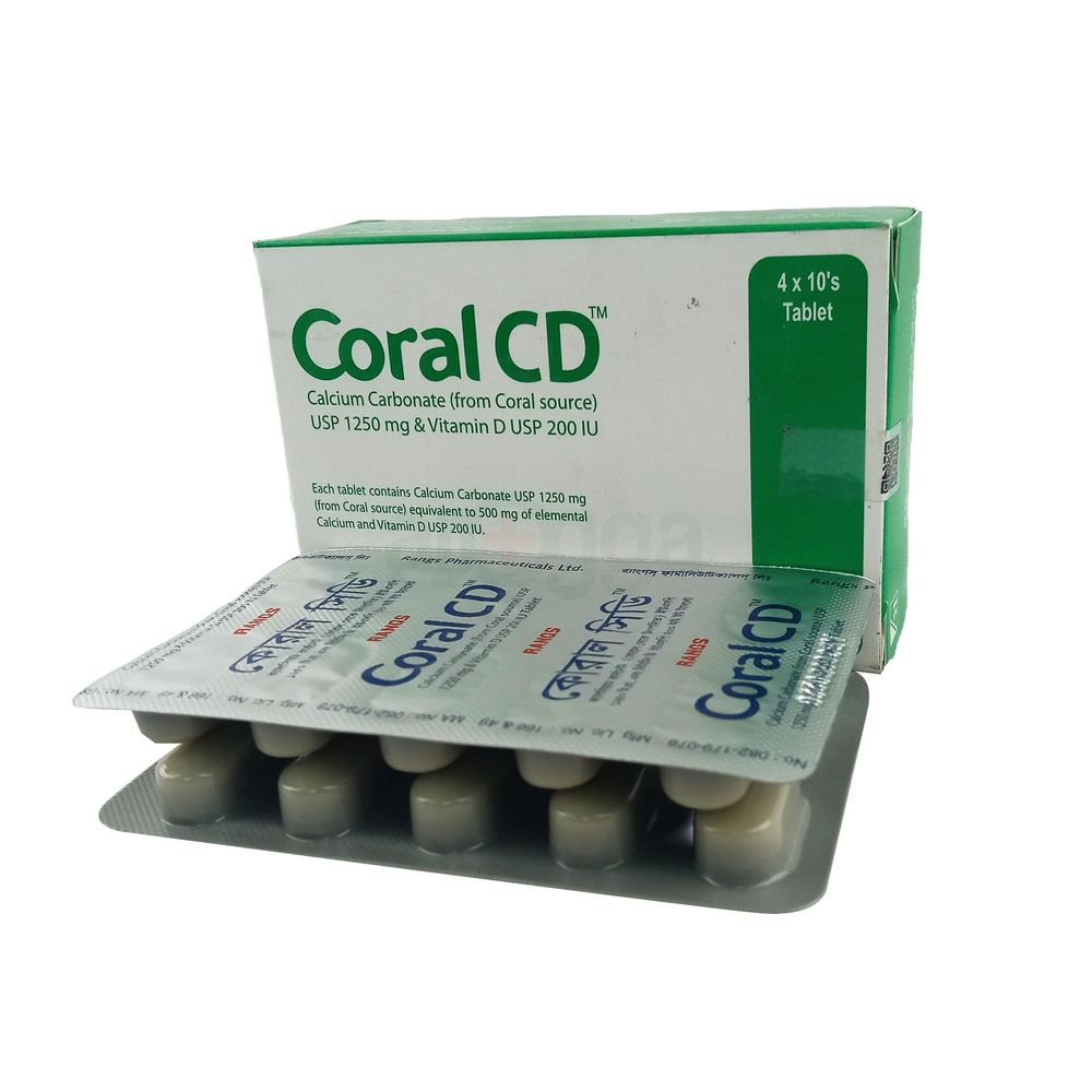 Coral CD 500mg+200IU Tablet - Arogga Online Pharmacy