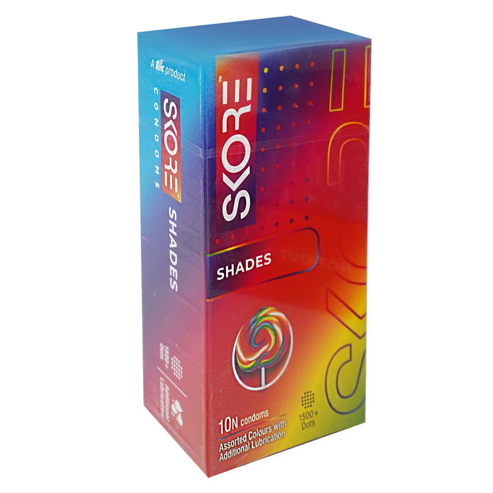 Skore Shades Assorted Colours 1500+ Dotted Condom - 10Pcs Pack(India) - Arogga Online Pharmacy
