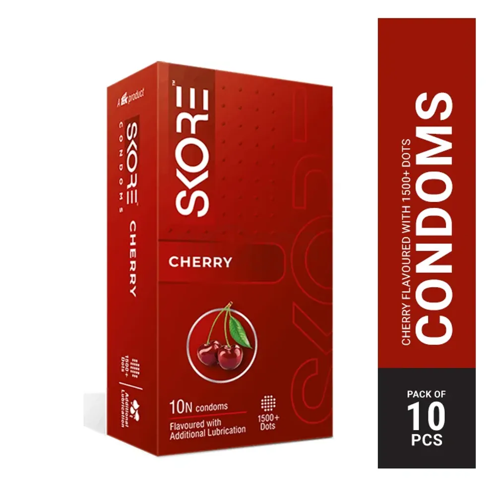 Skore Cherry Flavored 1500+ Dotted with Extra Lubrication Condom - 10pcs Pack - Arogga Online ...