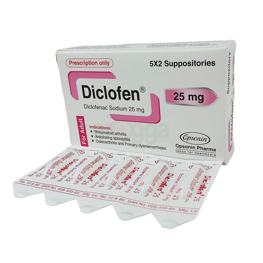 Diclofen 25mg Suppository - Arogga Online Pharmacy