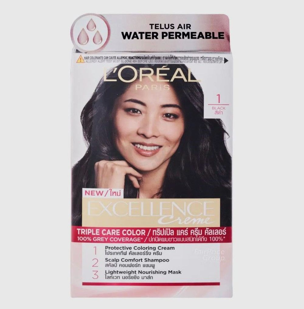 Loreal Paris Excellence Creme Triple Care Hair Color - 1 Black - Arogga ...
