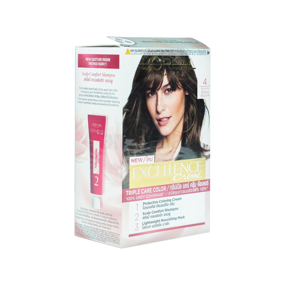 Loreal Paris Excellence Creme Triple Care Hair Color - 4 Brown - Arogga ...