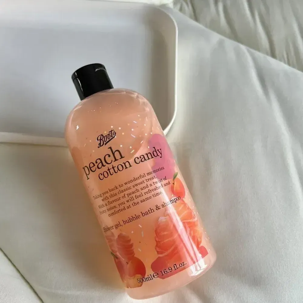 Boots Peach Cotton Candy Shower Gel, Bubble Bath & Shampoo - Arogga ...