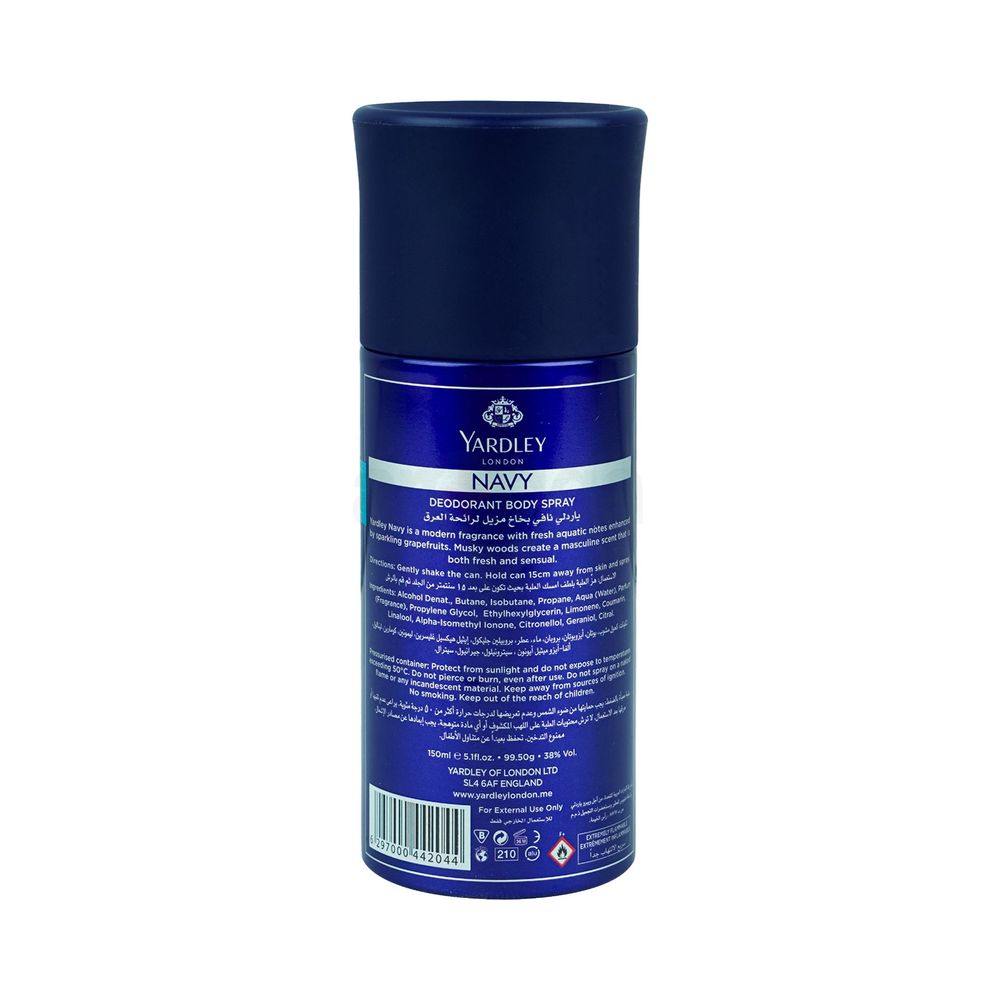 Yardley London Navy Body Spray for Men - Arogga Beauty Store