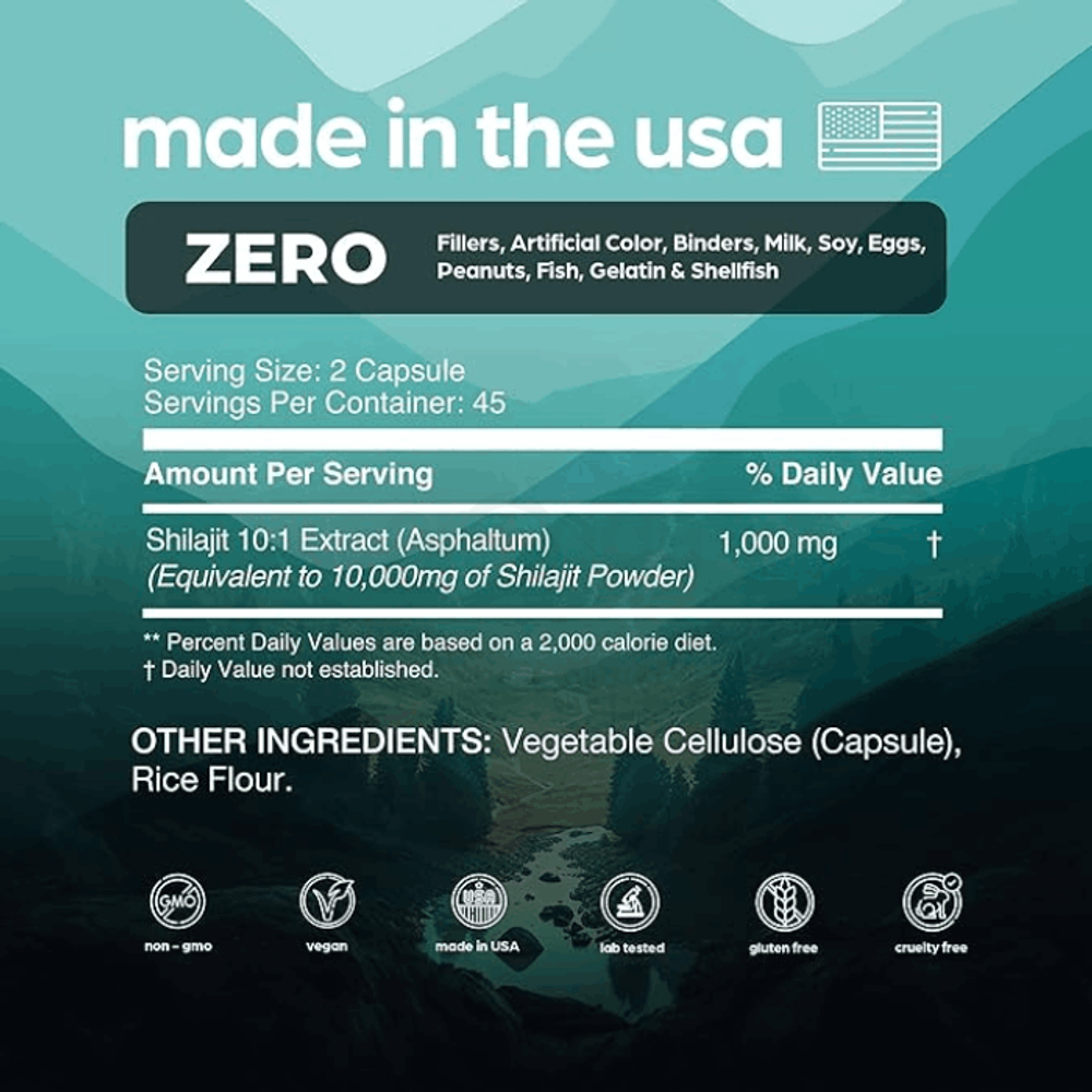 Thinbi Pure Himalayan Shilajit 10000mg Maximum Potency Organic Capsules ...