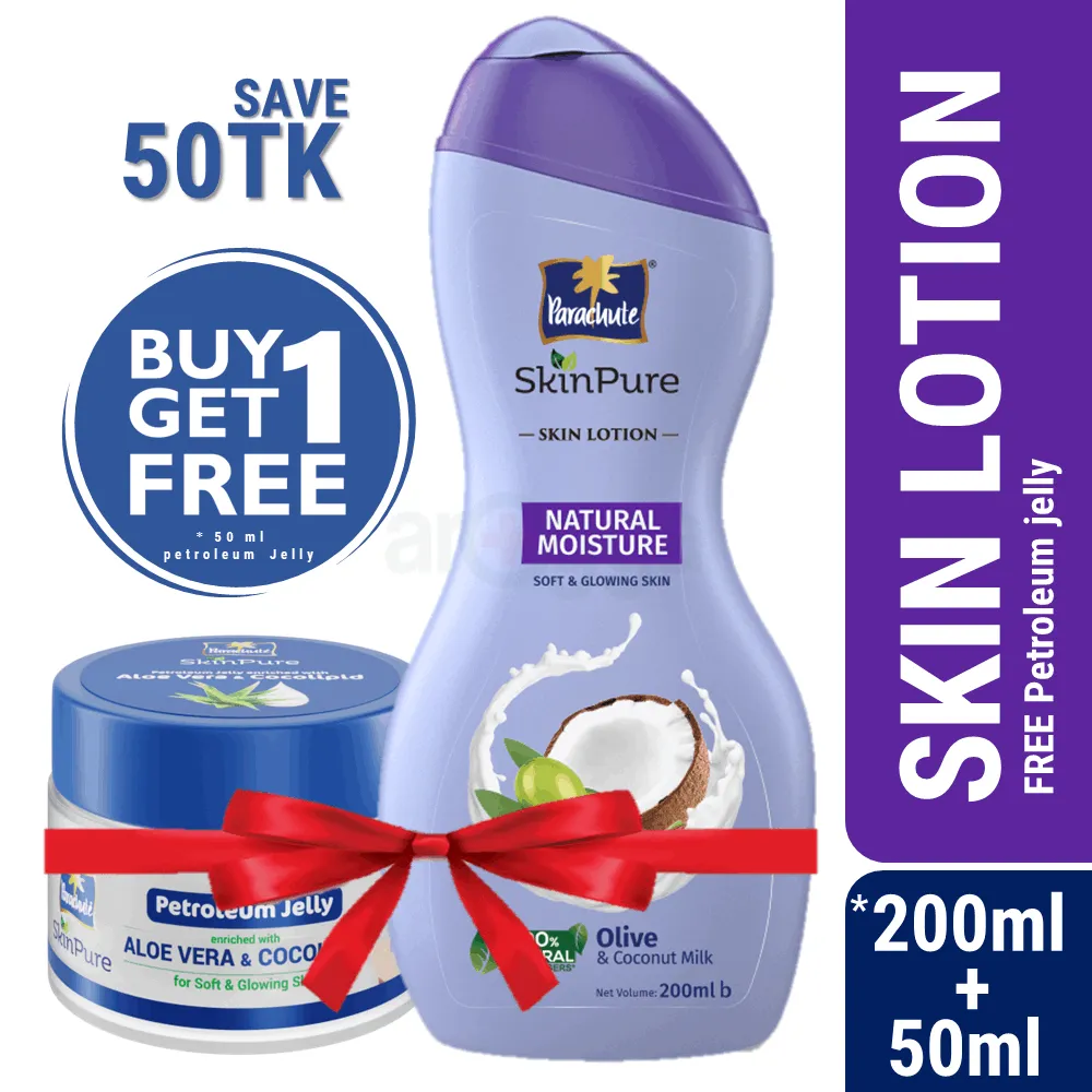 Parachute SkinPure Skin Lotion Natural Moisture 200ml (50ml Petroleum Jelly Free) - Arogga ...