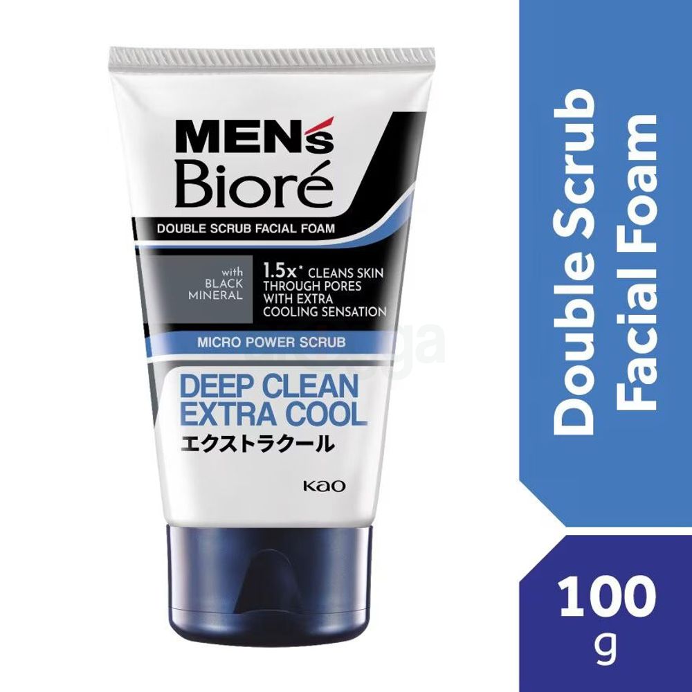 Men's Biore Double Scrub Deep Clean Extra Cool Facial Foam - Arogga ...