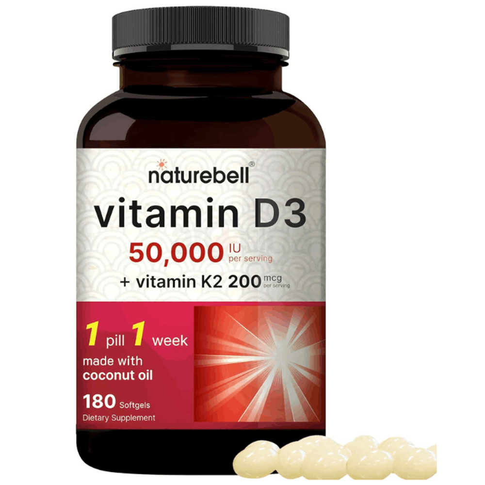 NatureBell Vitamin D3 50,000 iu with K2 180 Coconut Oil Softgels - Arogga Online Pharmacy