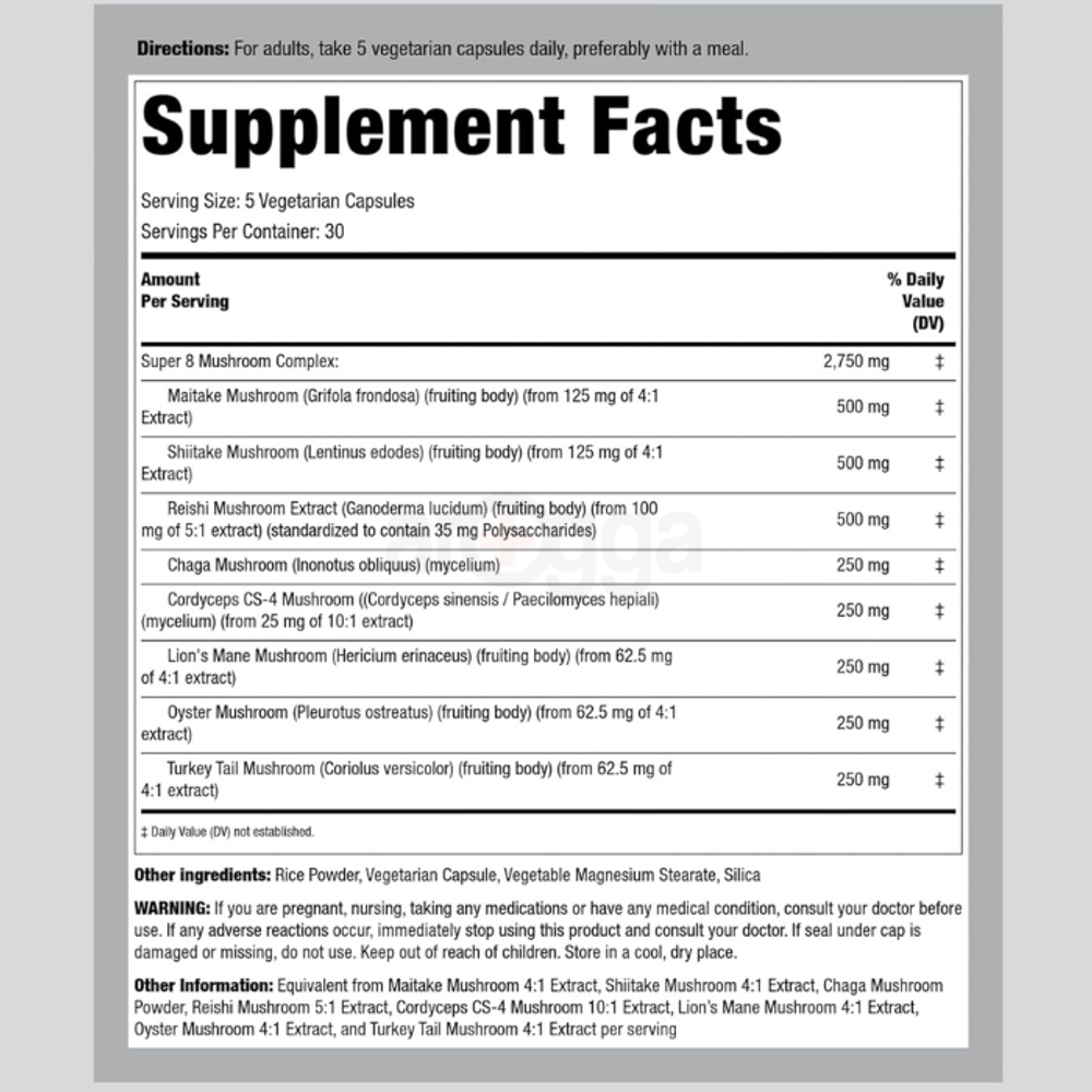 Piping Rock Mushroom Complex Capsules | 2750 mg | 150 Pills - Arogga ...