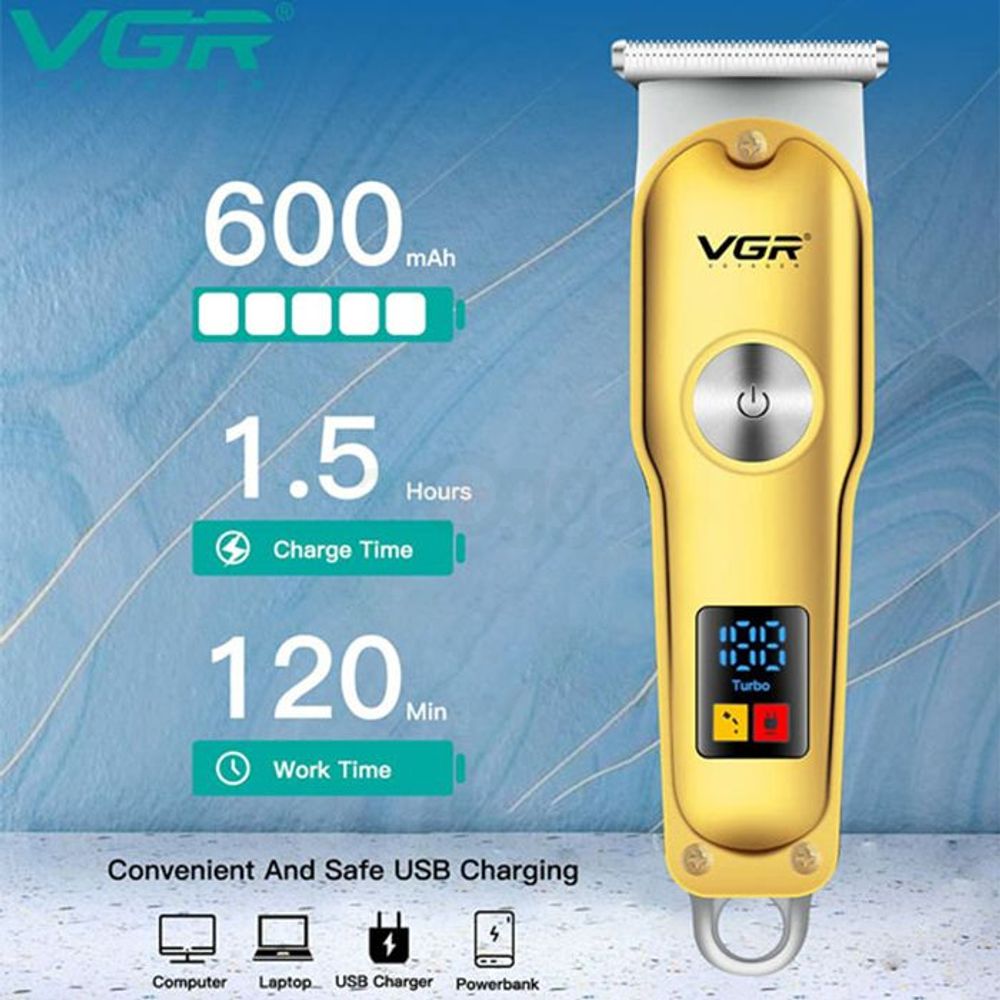 VGR V-290 Digital Display Professional Cordless Hair Clipper Trimmer for Men - Arogga Beauty Store