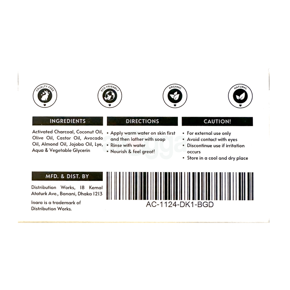Inara Activated Charcoal Soap (Handmade) 100g - Arogga Beauty Store