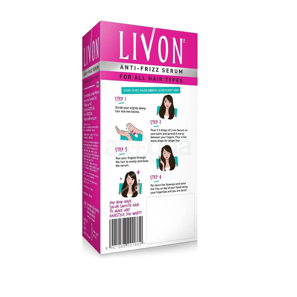 Livon Anti Frizz Hair Serum for All Hair Types with Vitamin E and Argan ...