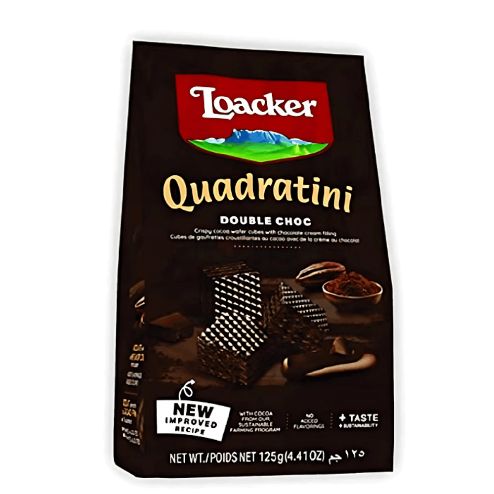 Loacker Quadratini Double Choc Crispy Wafer 125Gm - Arogga Ltd