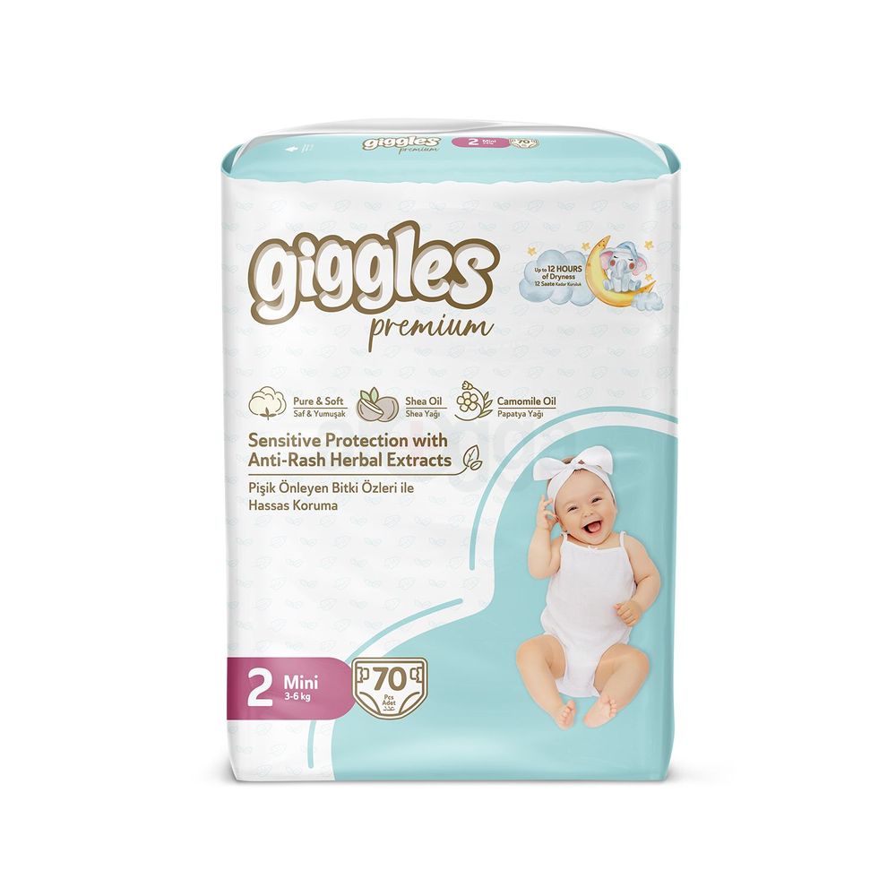 Giggles Premium Jumbo Pack 3-6Kg Belt Style Mini Diapers 70Pcs with ...