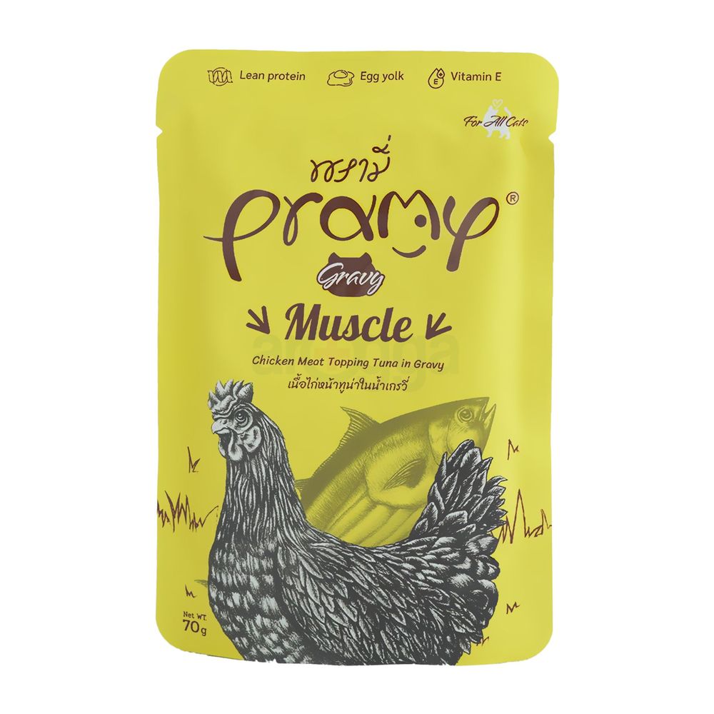 Pramy MUSCLE Pouch Chicken Meat Topping Tuna Meat in Gravy for All Cats ...