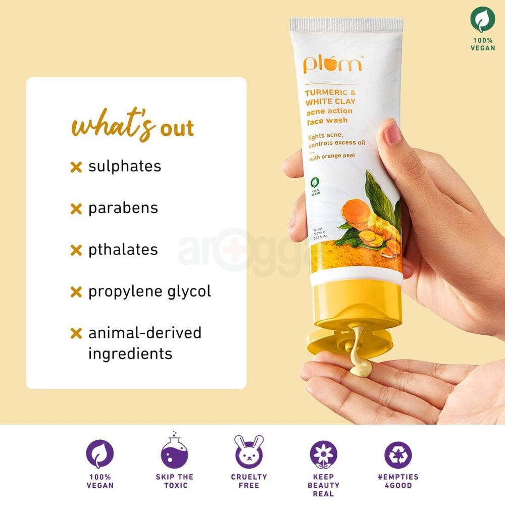 Plum Turmeric & White Clay Acne Action Face Wash - Arogga Beauty Store
