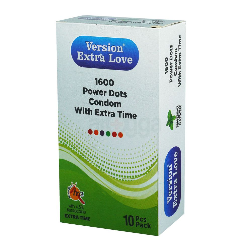 Version Extra Love 1600 Dots Extra Time Condom ( Mint ) - 10Pcs Pack - Arogga Online Pharmacy
