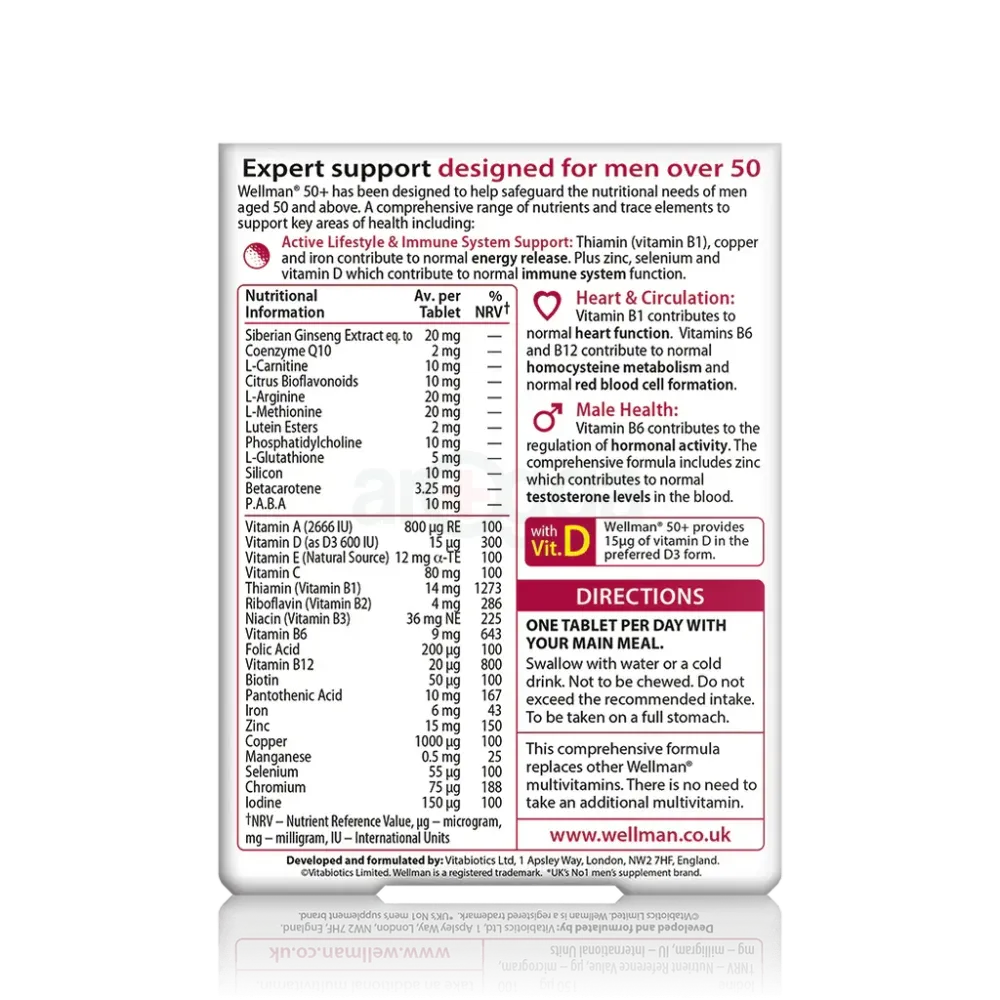 Vitabiotics Wellman 50+ 30 Tablets - Arogga Online Pharmacy