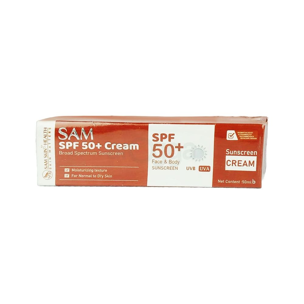 Sam SPF 50+ Cream Broad Spectrum Sunscreen 50ml - Arogga Beauty Store