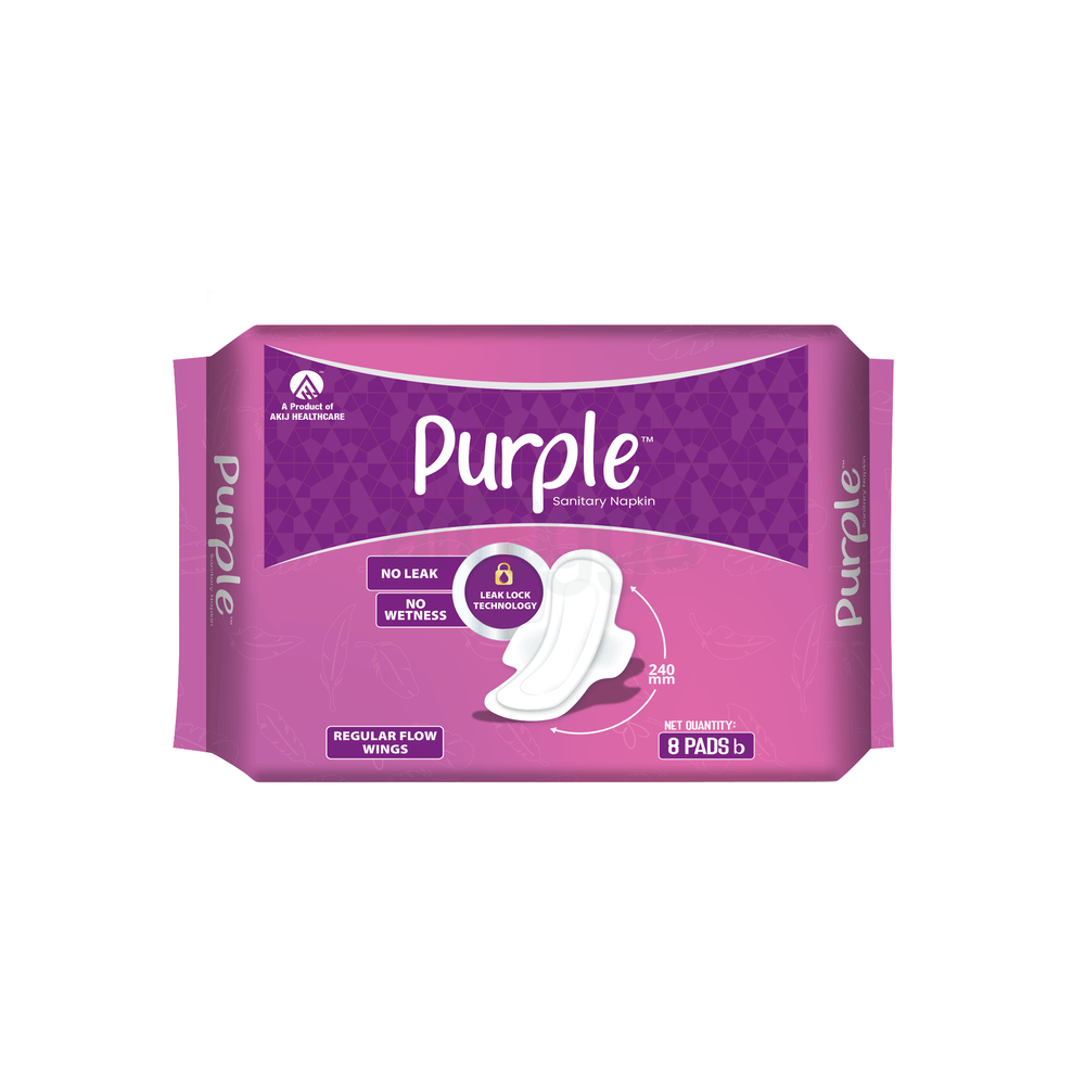 Purple Sanitary Napkin Regular Flow Wings 8 Pads with Leak Lock ...