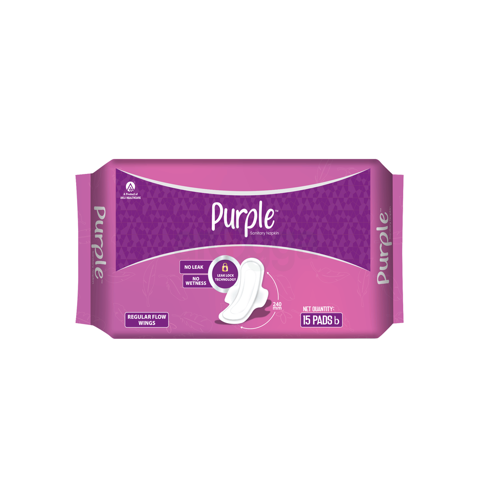 Purple Sanitary Napkin Wings Regular Flow 15 Pads with Leak Lock ...