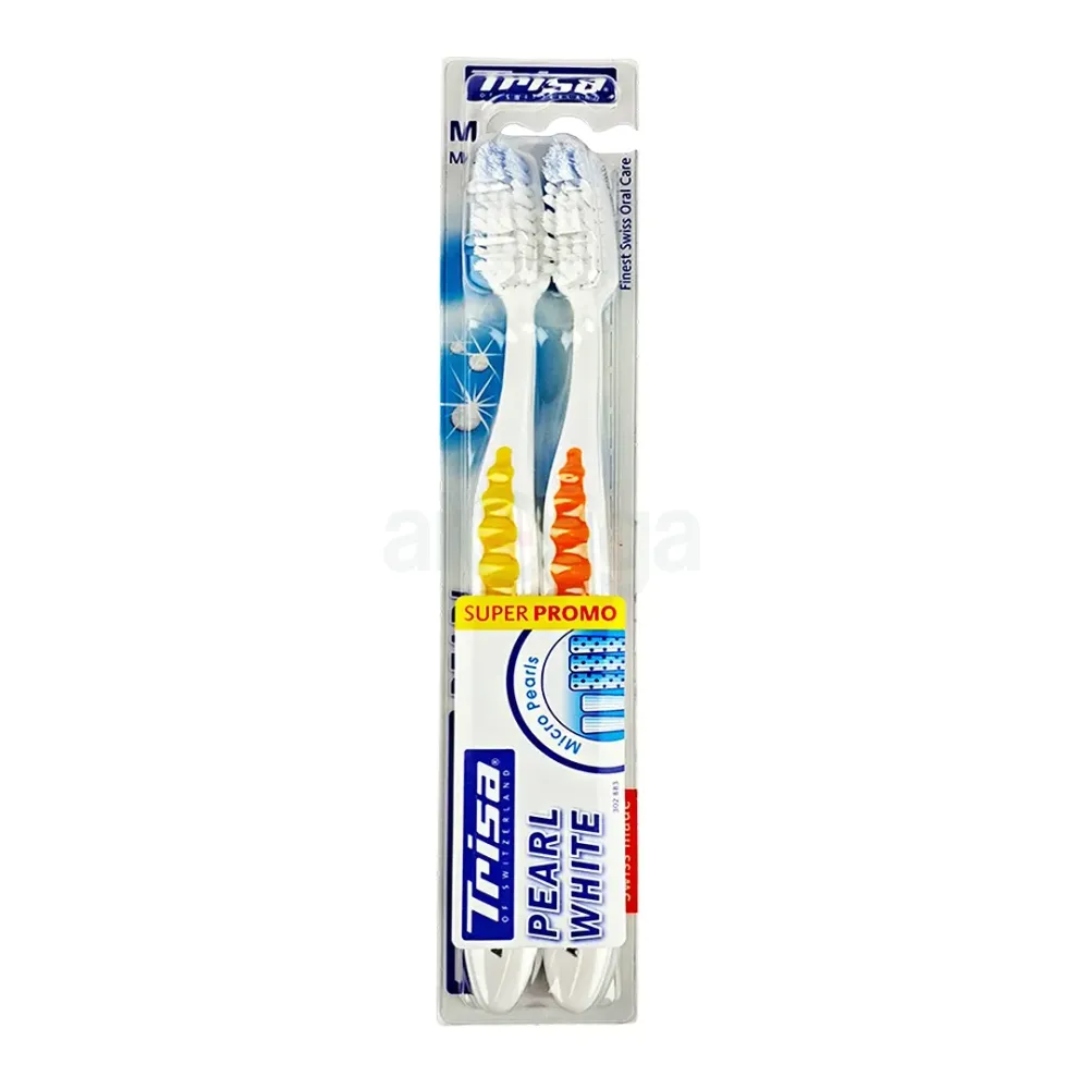 Trisa of Switzerland Pearl White Medium Twin Toothbrush (Prod ...