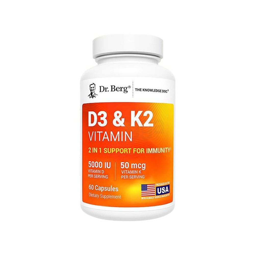 Dr. Berg Maximum Strength 2-in-1 Vitamin D3 K2 5000 IU - 60 Capsules ...