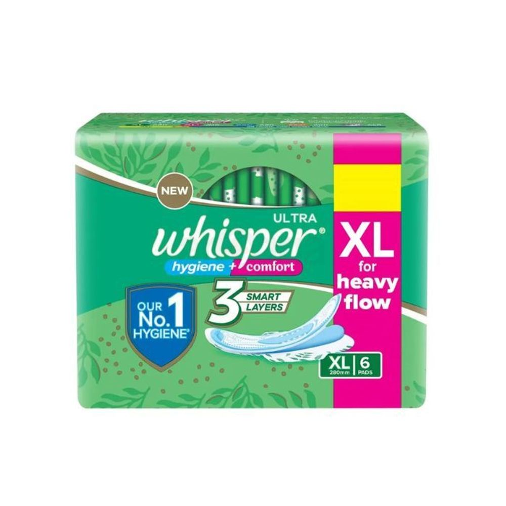Whisper Hygiene + Comfort XL Sanitary Pads for Heavy Flow - 6 Pads ...