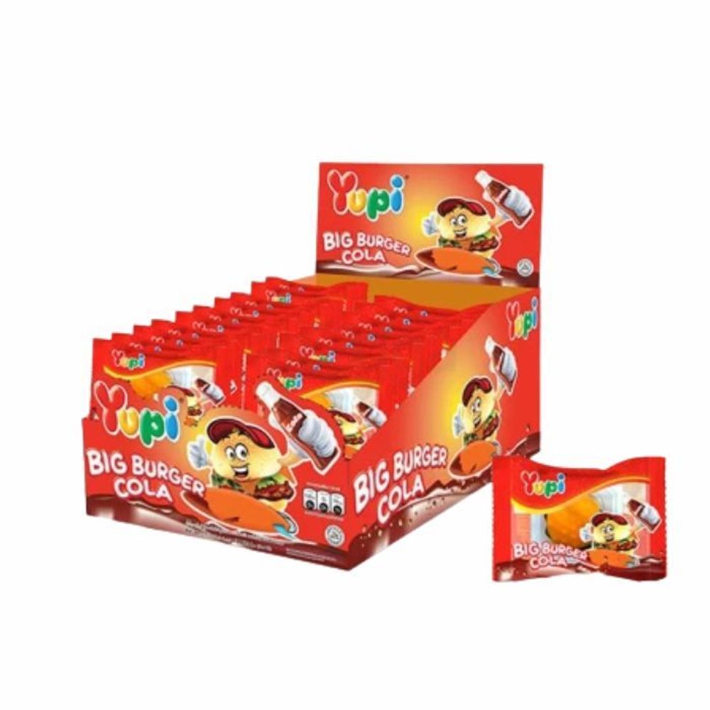 Yupi Big Burger Cola Chewy Gummy Wrapped Candy (24pcs x 28g) - Arogga Ltd