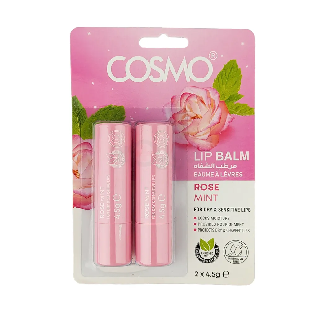 COSMO Rose Mint Lip Balm for Dry & Sensitive Lips (2 x 4.5g Sticks ...