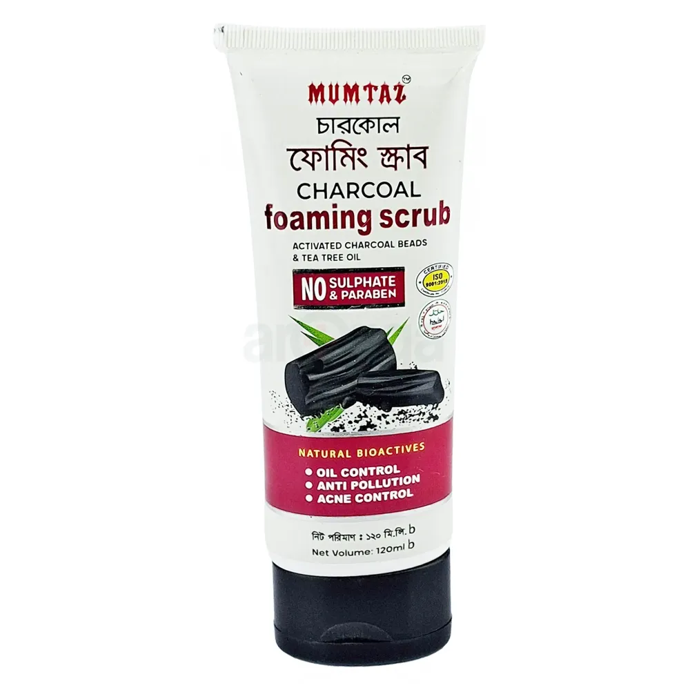 Mumtaz Charcoal Foaming Scrub 120ml with Active Charcoal & Tea Tree Oil ...