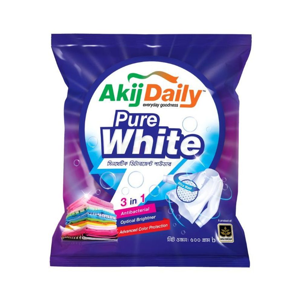 Akij Daily Pure White Detergent Powder 500g price in Bangladesh | Arogga