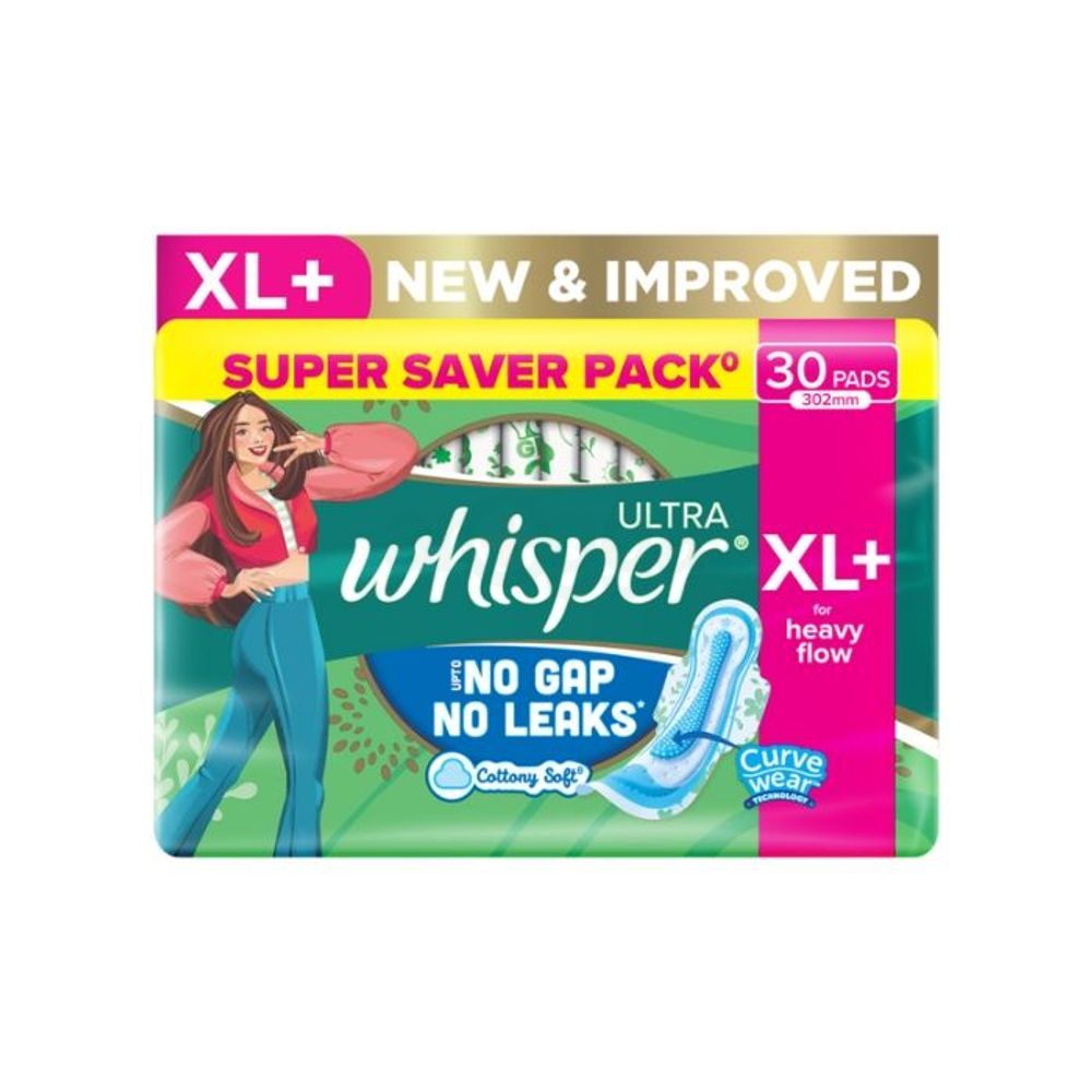 Whisper Ultra Cottony Soft Sanitary Pads with Wings XL+ 302mm for Heavy ...