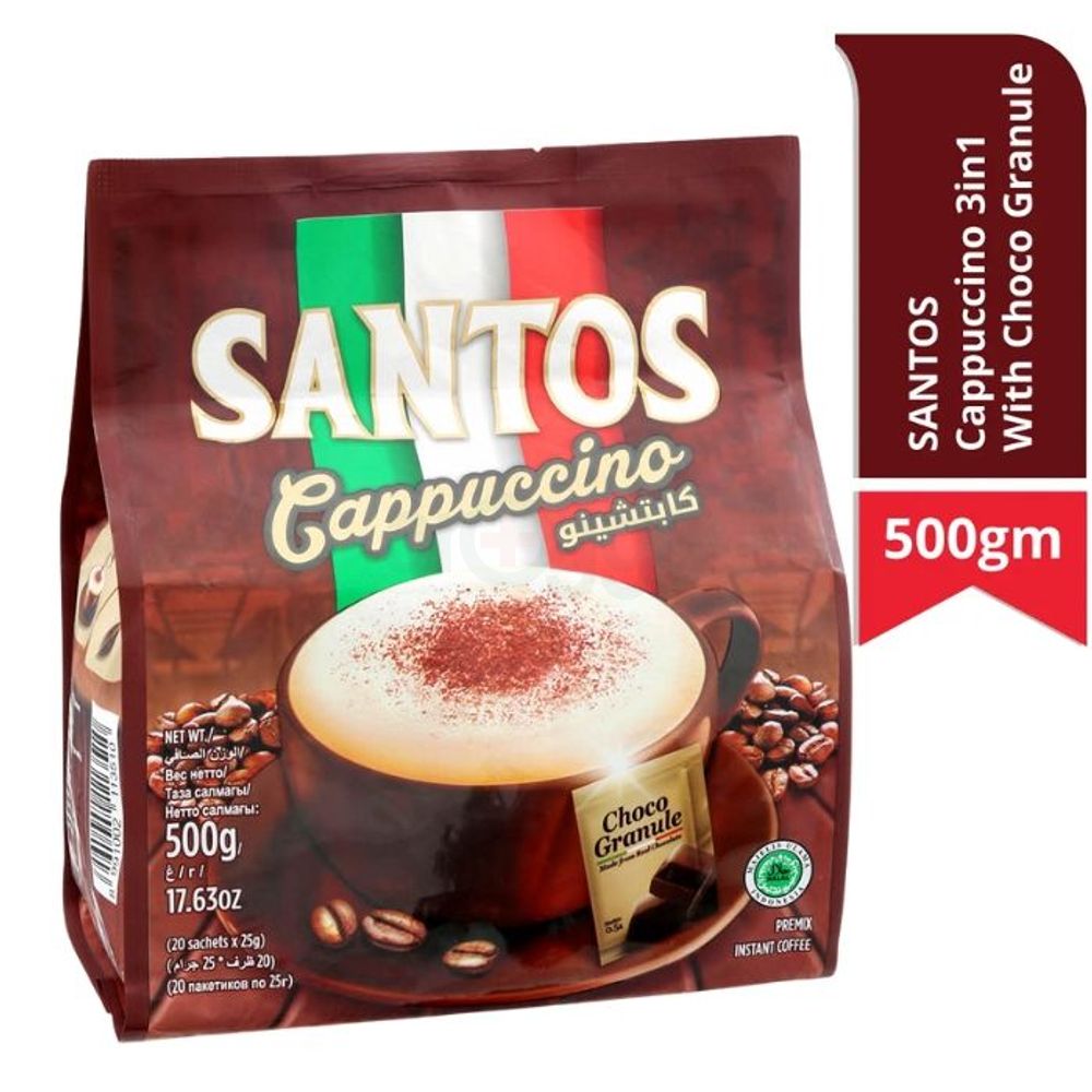 Santos Cappuccino 3 In1 with Choco Granule Coffee 500g price in ...