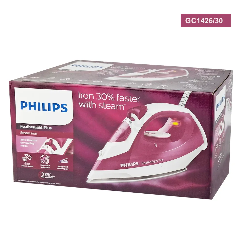 Philips GC1426/30 Featherlight Plus Steam Iron – 1400W, 65g Steam Boost ...