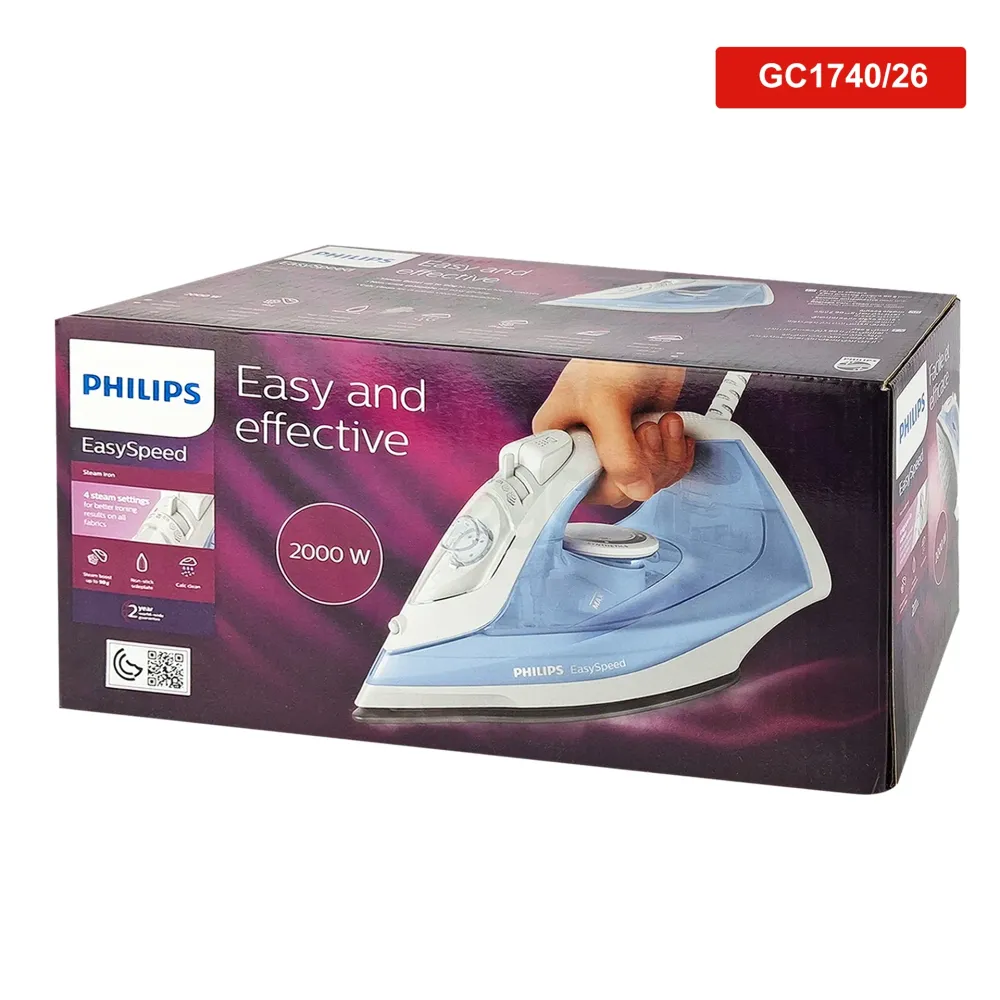 Philips EasySpeed GC1740/26 Steam Iron – 2000W, 90g Steam Boost, Non ...