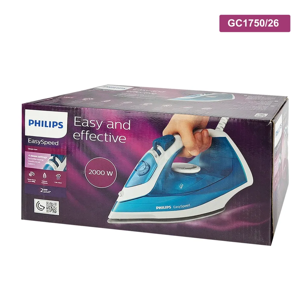 Philips EasySpeed GC1750/26 Steam Iron – 2000W, 100g Steam Boost, Calc ...