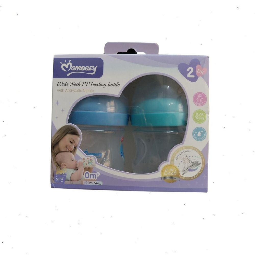 Momeasy Wide Neck PP Feeder with Anti-Colic Nipple 0M+ 120ml 2 Pcs Pack ...
