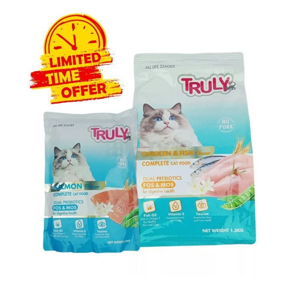 Truly All Life Stage Dry Cat Food Chicken & Fish 1.5kg - Surprise Offer ...