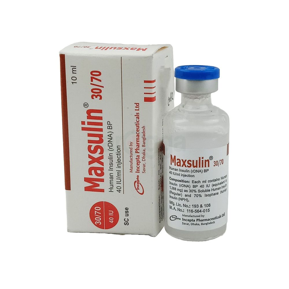 Maxsulin 30/70 40IU 40IU/ml Injection - Arogga Online Pharmacy