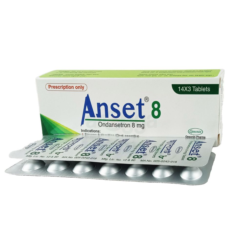 Anset 8mg Tablet - অ্যানসেট ৮ মি.গ্রা. ট্যাবলেট - Arogga Online Pharmacy