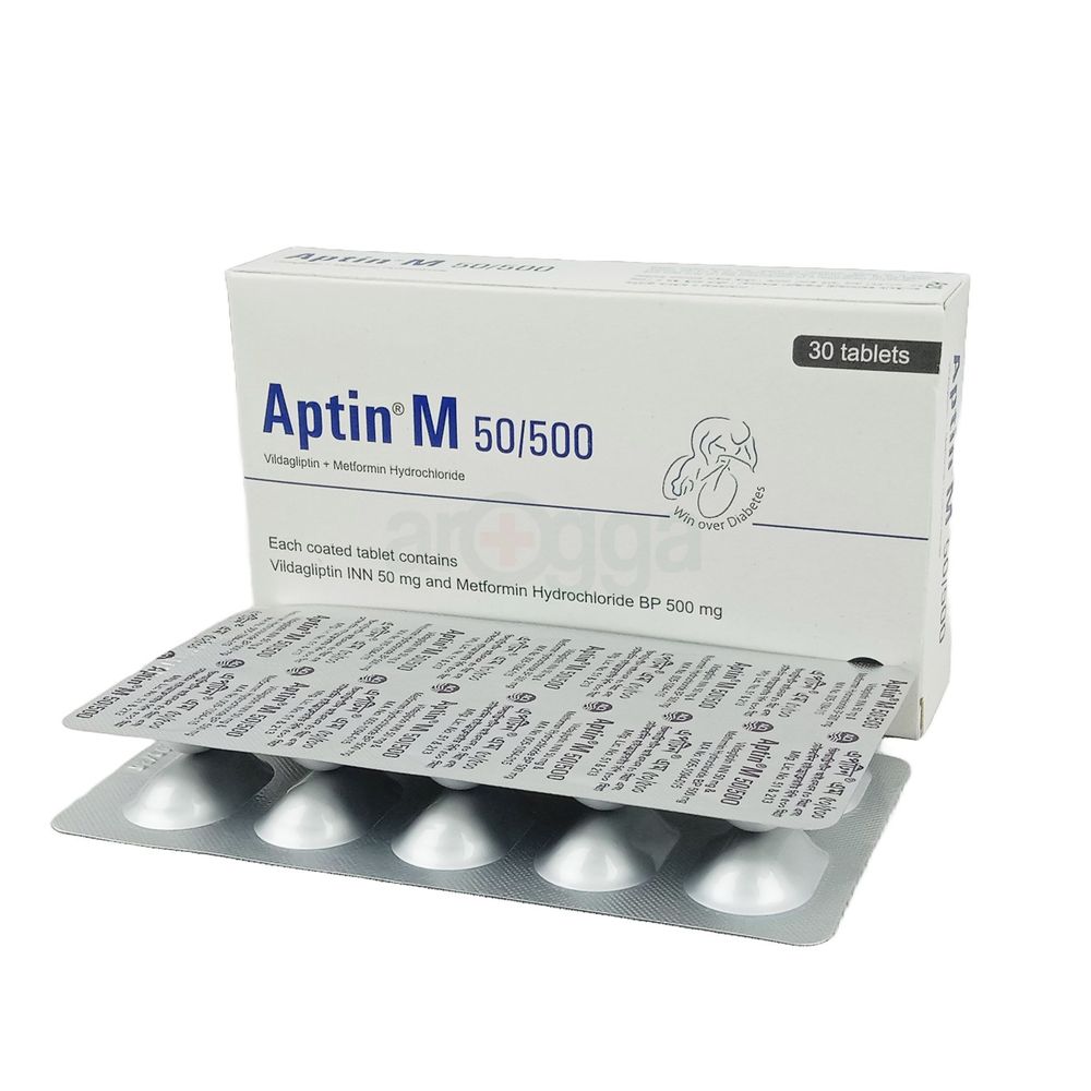 Aptin M 500mg+50mg Tablet - এপটিন এম ৫০ মি.গ্রা.+৫০০ মি.গ্রা. ট্যাবলেট ...