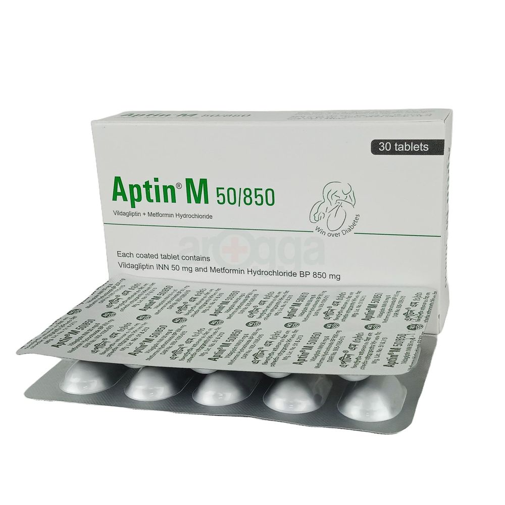 Aptin M 850mg+50mg Tablet - এপটিন এম ৫০ মি.গ্রা.+ ৮৫০ মি.গ্রা. ট্যাবলেট ...