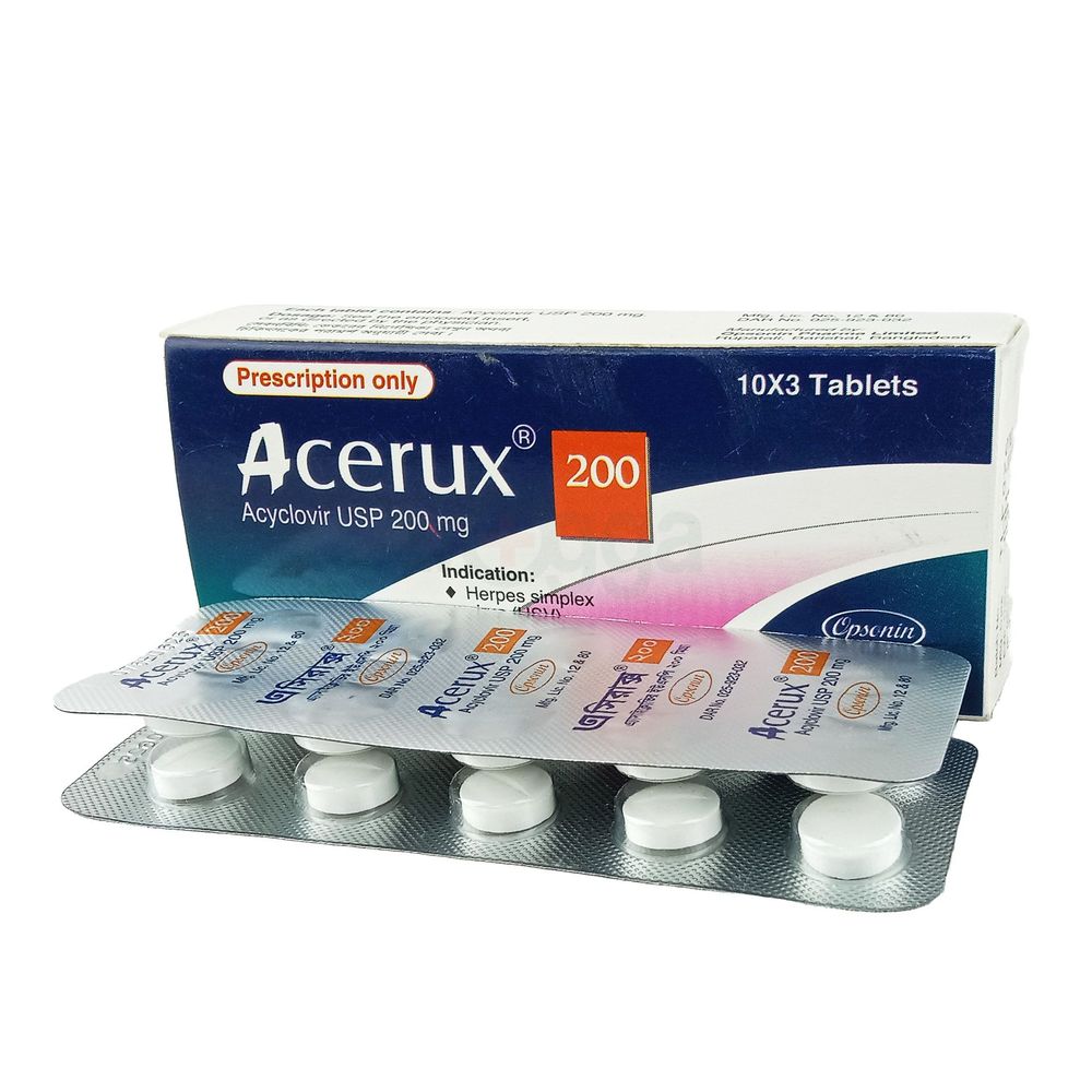 Acerux 200mg Tablet - এসিরাক্স ২০০ মি.গ্রা. ট্যাবলেট - Arogga Online ...