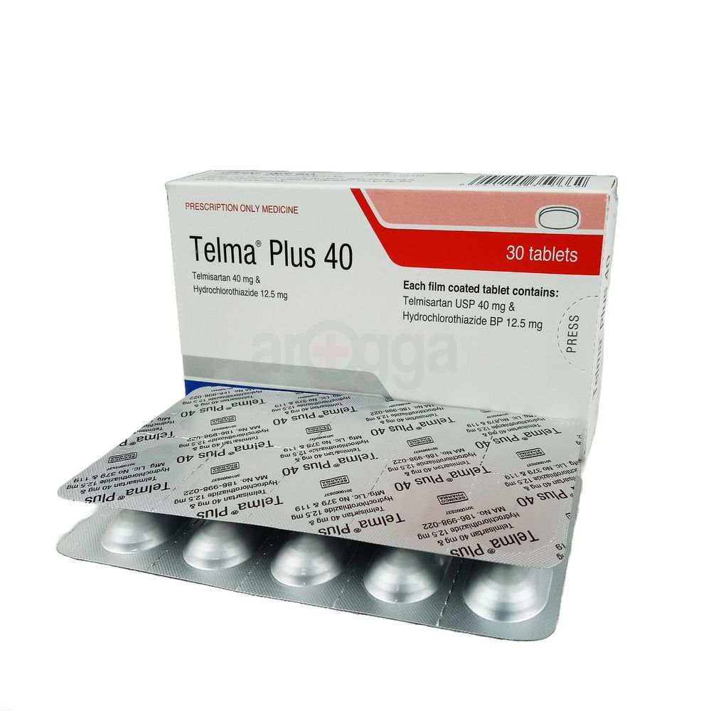 Telma Plus 40 12.5mg+40mg Tablet - Arogga Online Pharmacy
