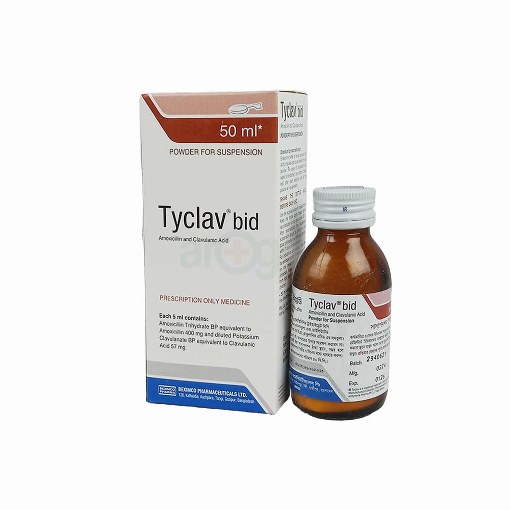 Tyclav BID 400mg+57.5mg/5ml Powder for Suspension - Arogga Online Pharmacy
