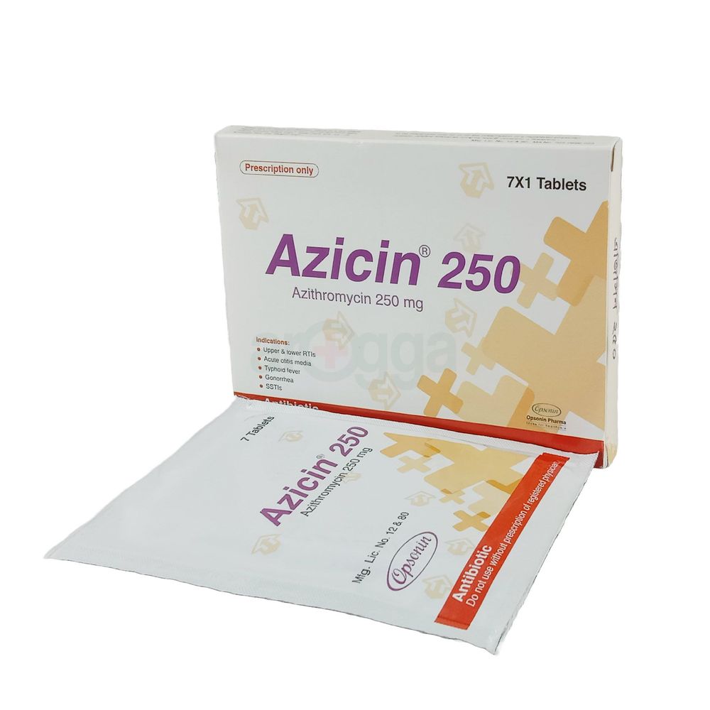 Azicin 250mg Tablet - এজিসিন ২৫০ মি.গ্রা. ট্যাবলেট - Arogga Online Pharmacy