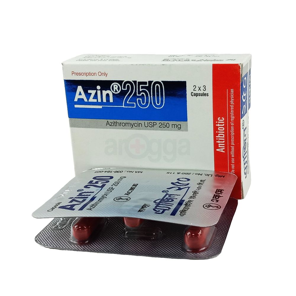Azin 250mg Capsule - এ্যাজিন ২৫০ মি.গ্রা. ক্যাপসুল - Arogga Online Pharmacy