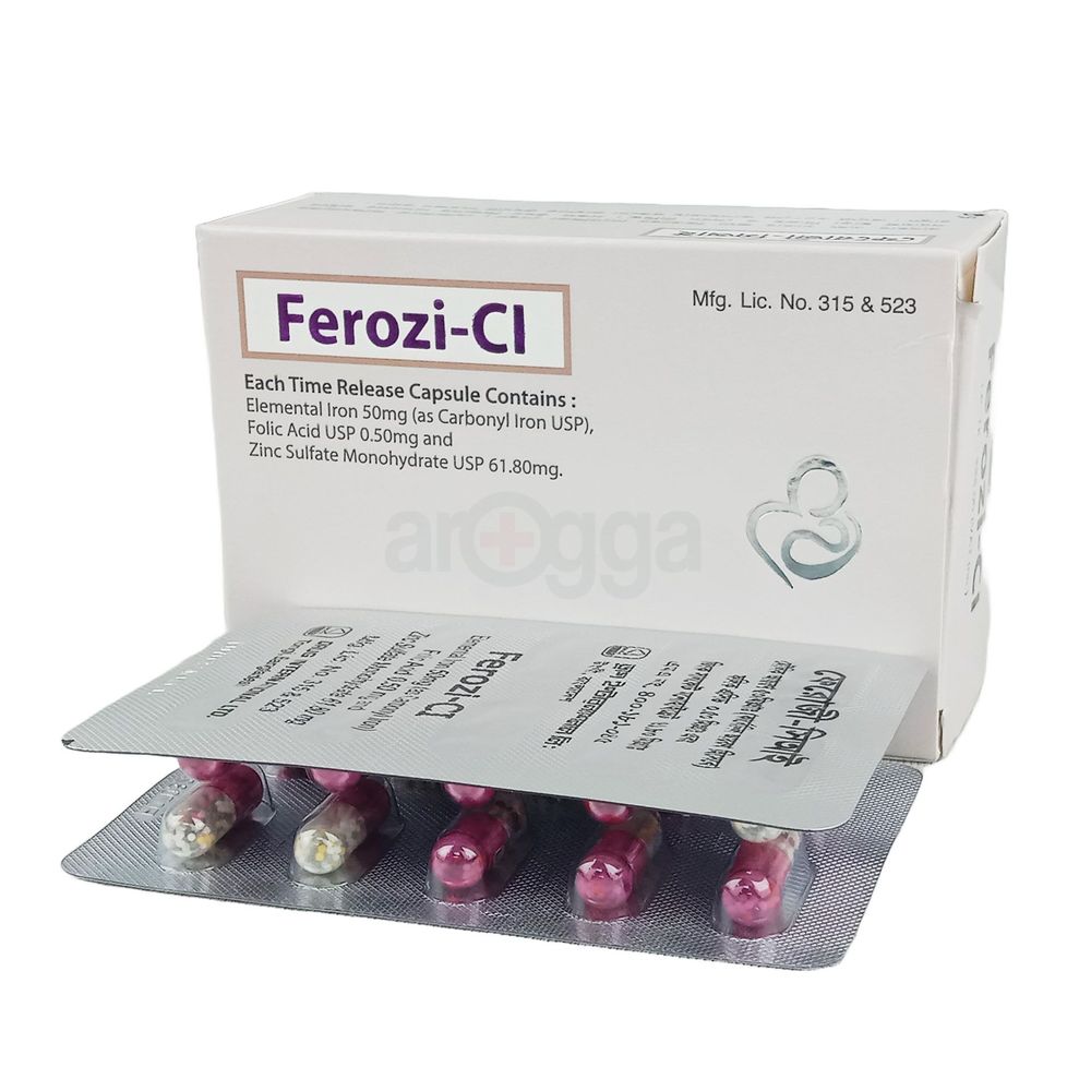Ferozi-CI 50mg/0.50mg/61.80mg Capsule - Arogga Online Pharmacy